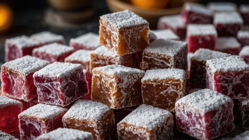 A Colorful Assortment of Powdered Turkish Delight Cubes Arranged ...
