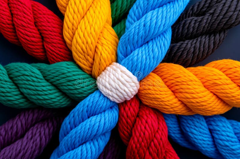 A Bunch of Different Colored Ropes with a Knot in the Middle Stock ...
