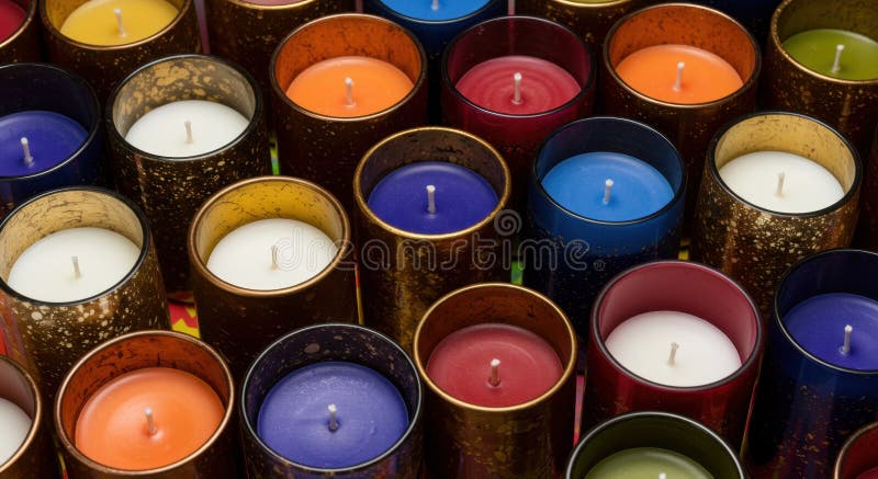 Colorful Assortment of Scented Candles in Glass Containers Stock Photo ...