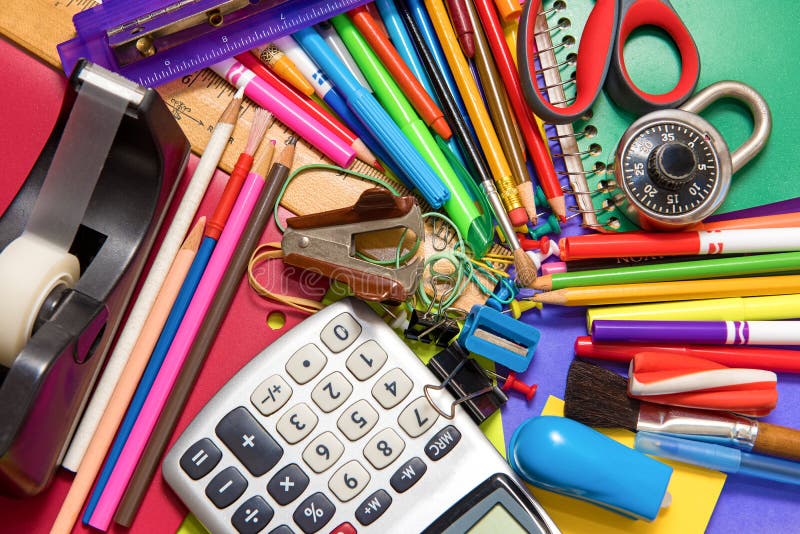 Colorful Assortment of School Supplies Stock Image - Image of clip ...