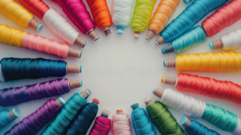 Colorful Assortment of Sewing Threads Arranged in a Circular Pattern on ...