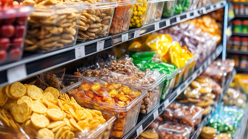 Colorful Assortment of Snacks and Nuts on Display in Grocery Aisle ...