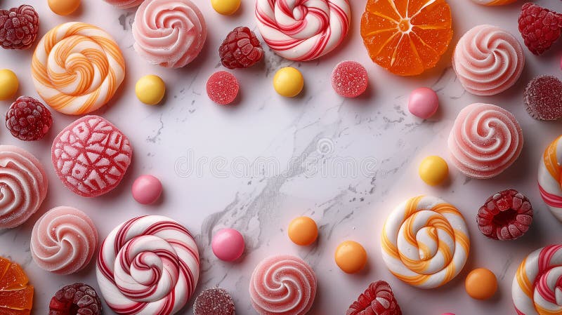 Colorful Assortment of Sweets on Marble Background Stock Illustration ...