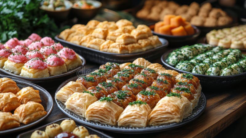 Colorful Assortment of Traditional Desserts Displayed on a Ceramic Tray ...