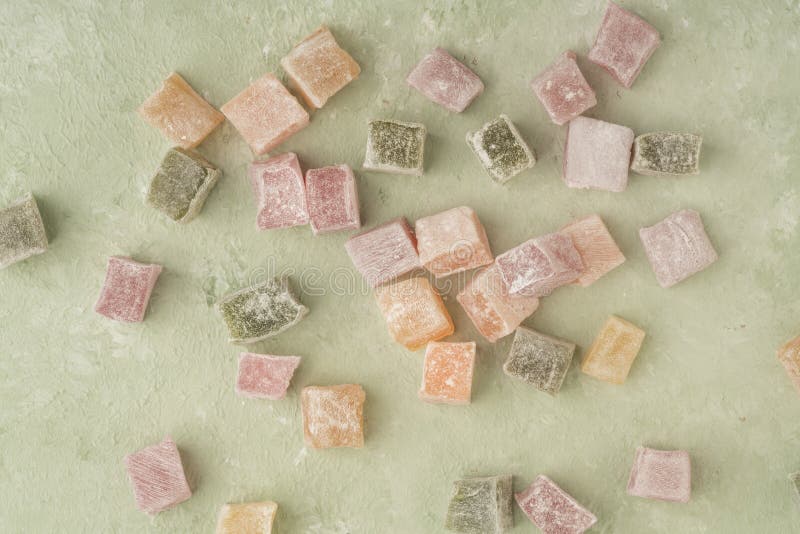 Colorful Assortment of Turkish Delights on Green Background Stock Photo ...