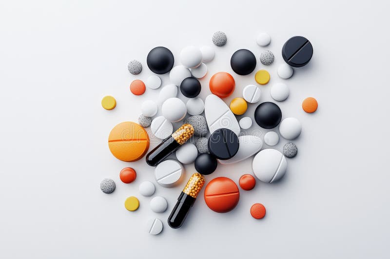 A Colorful Assortment of Various Tablets and Capsules Scattered on a ...