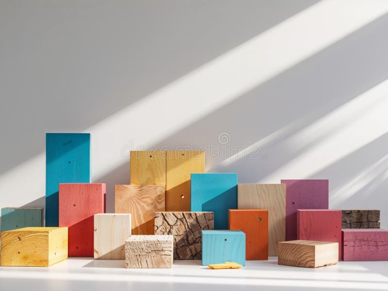Colorful Assortment of Wooden Blocks with Textured Surfaces and Ample ...