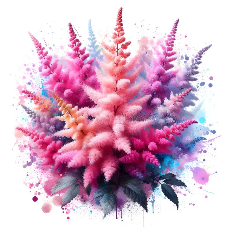 Colorful Astilbe Flowers Exploding with Vibrant Paint Splashes Stock Illustration - Illustration ...