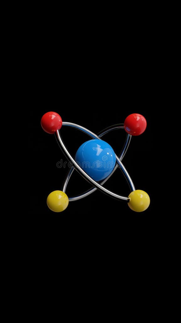 A Colorful Atom Model on a Black Background Stock Illustration ...