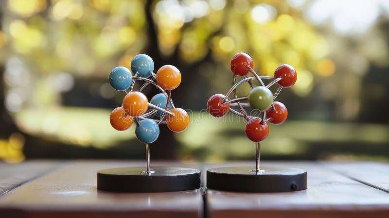 Colorful Atom Models on a Natural Background Stock Illustration ...