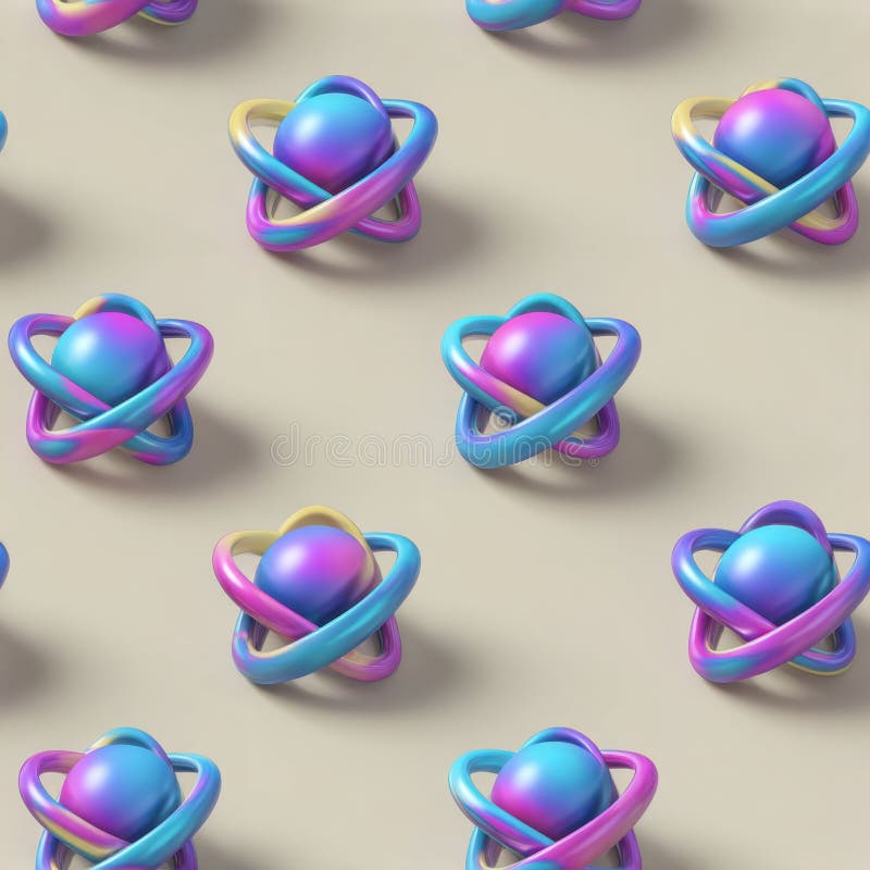 Colorful Atom Models Pattern. Vibrant Science-Themed Design. Stock ...