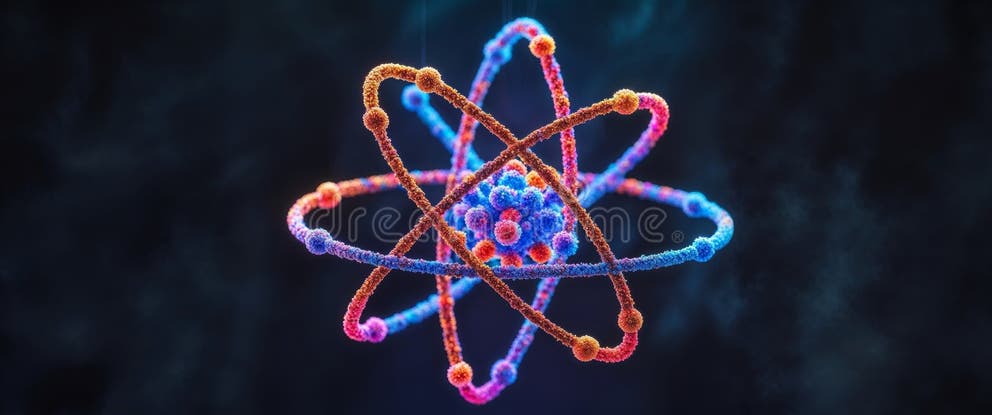 Colorful Atomic Model on Dark Background. Stock Image - Image of ...