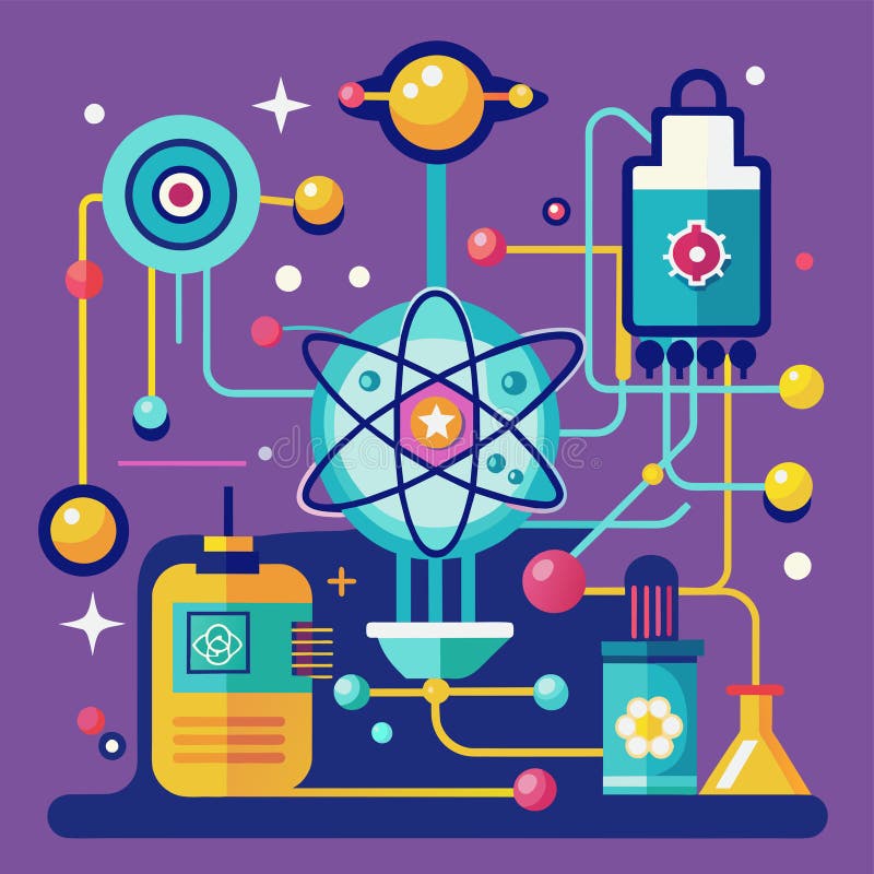 Colorful Atomic Science Illustration with Interconnected Systems and ...