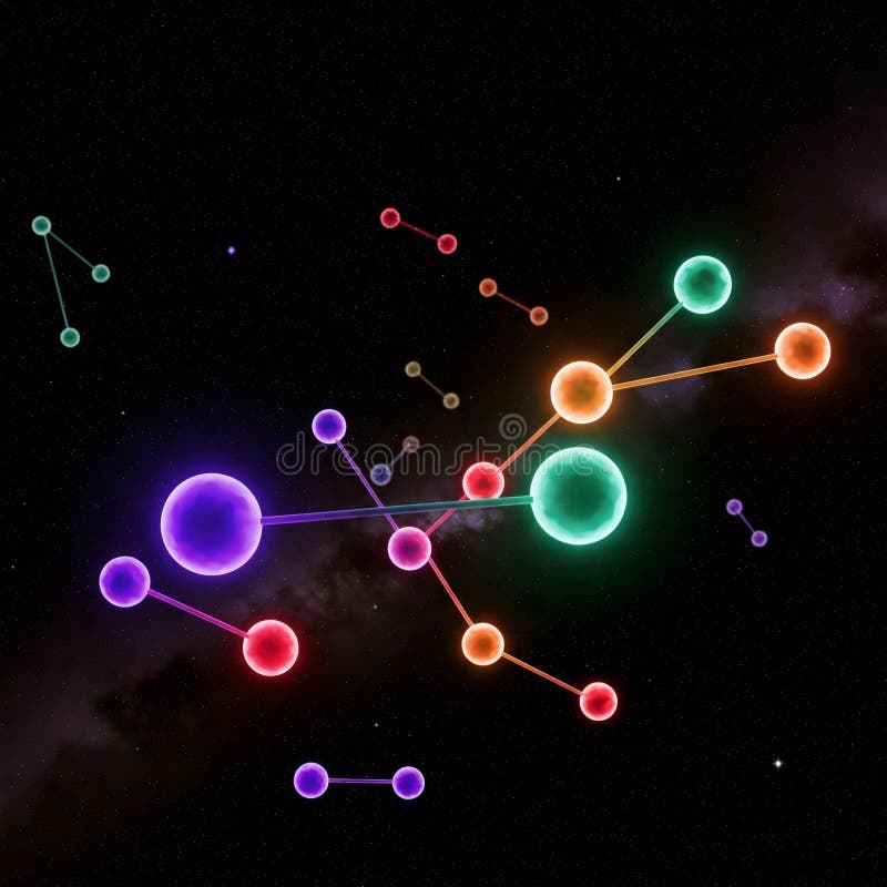 Colorful Atoms Forming Molecules in Deep Space with Milky Way Galaxy ...