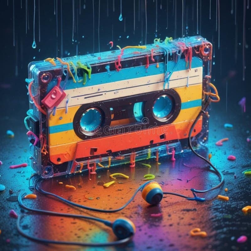 A Colorful Audio Cassette with Musical Notes Stock Illustration ...