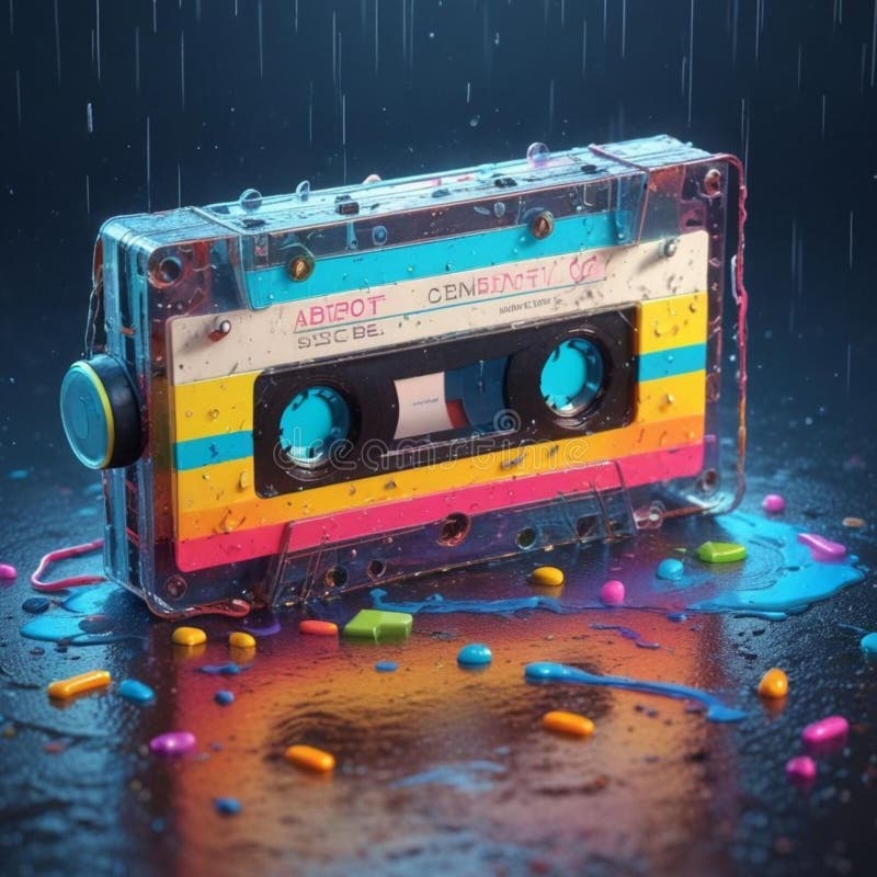 A Colorful Audio Cassette with Musical Notes Stock Illustration ...