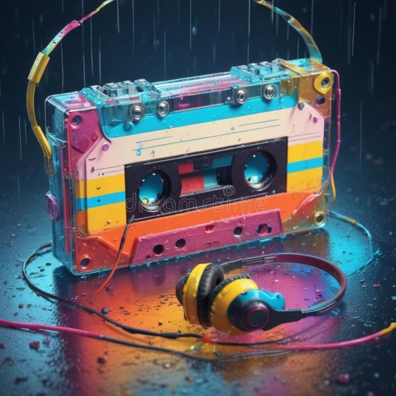 A Colorful Audio Cassette with Musical Notes Stock Illustration ...