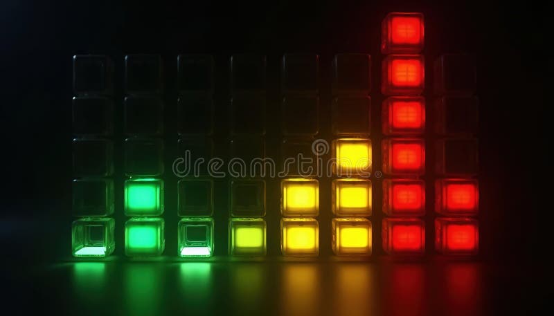 Colorful Audio Equalizer Bars in Neon Lights on a Reflective Surface ...