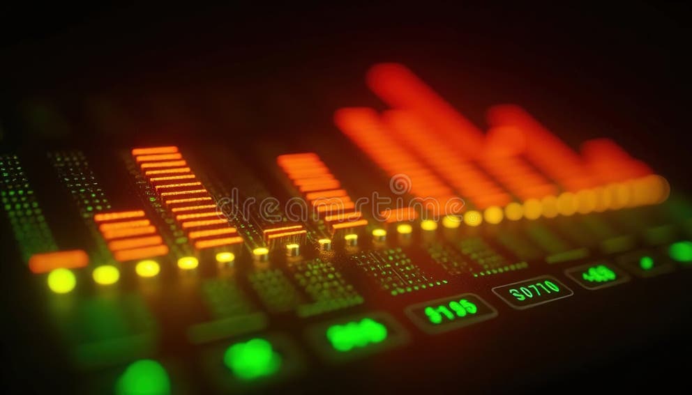 Colorful Audio Equalizer Bars in Neon Lights on a Reflective Surface ...