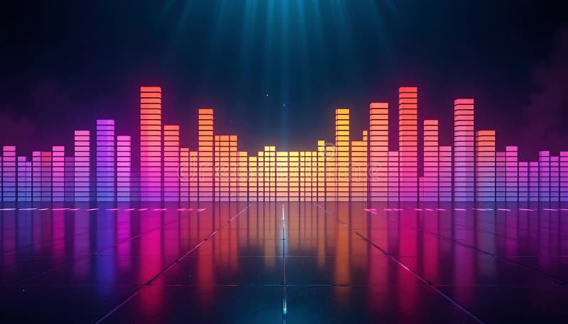 Colorful Audio Equalizer Bars with Reflection on Dark Shiny Floor Stock ...