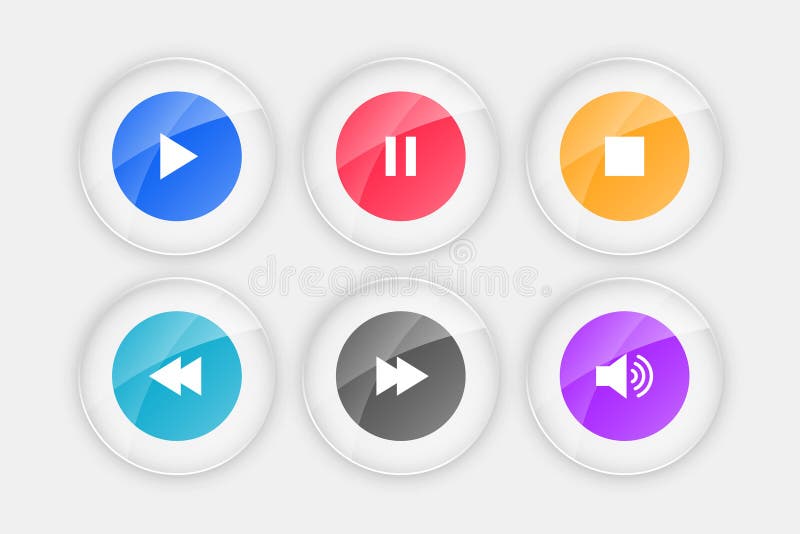 Colorful Audio Player Button Symbol in Collection Stock Vector ...