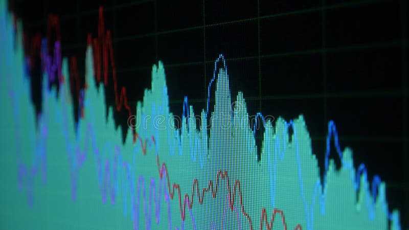 Screen Close Up. Voice Sound Wave or Waveform Display on Monitor. Audio ...