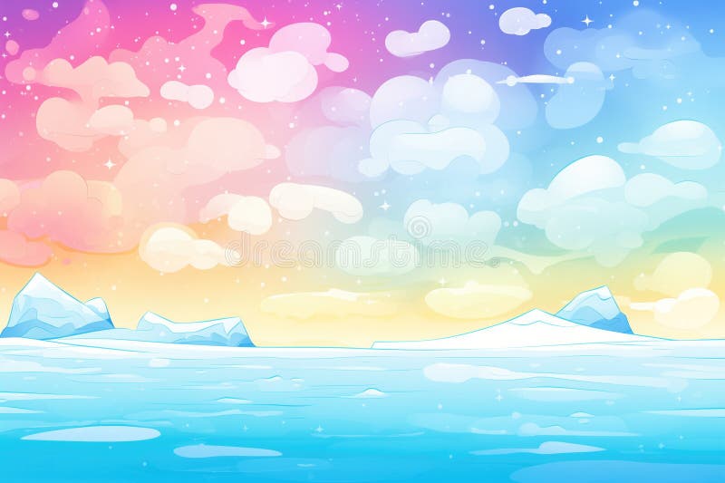 Colorful Aurora Borealis Over Blank Ice Field Stock Illustration ...