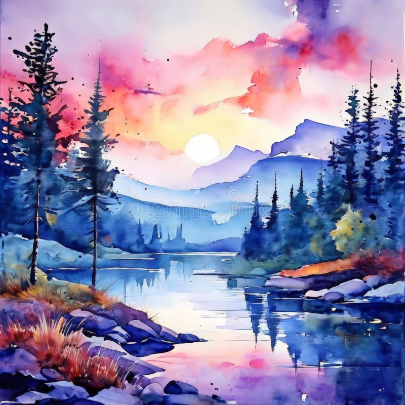 Colorful Autumn Illustrations of Mountain Scenery Stock Illustration ...