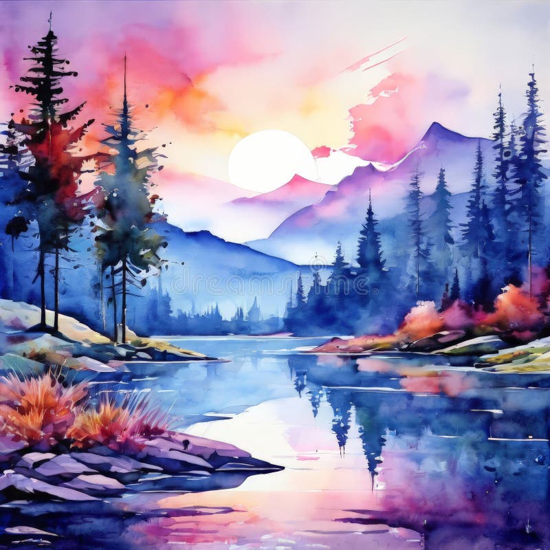 Colorful Autumn Illustrations of Mountain Scenery Stock Illustration ...