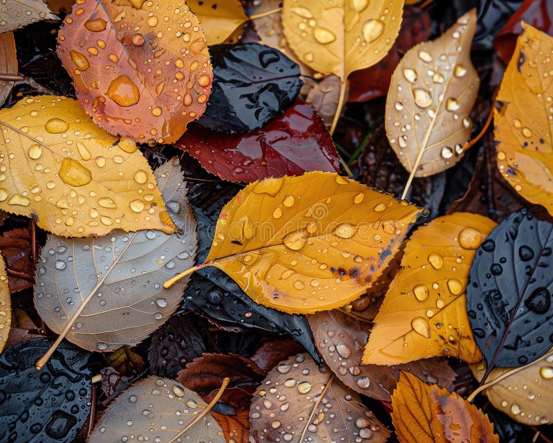 Colorful Autumn Leaves with Dew Drops, Sweet and Many Patterns Stock ...