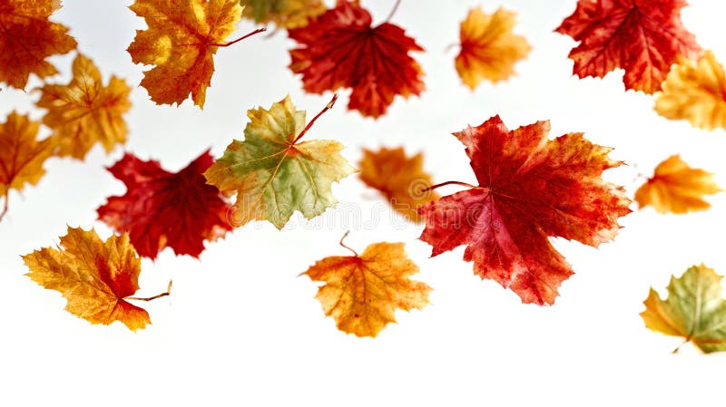 Colorful Autumn Leaves Falling Gracefully on a White Background Stock ...