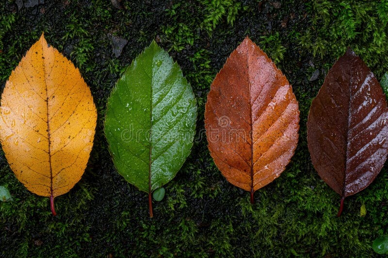 Colorful Autumn Leaves on Moss-covered Ground Stock Illustration ...