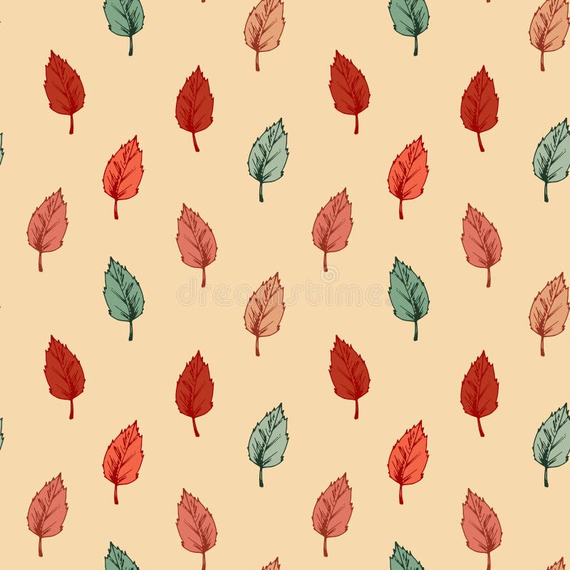 Colorful Autumn Leaves Seamless Pattern. Hand Drawn Vector Illustration ...