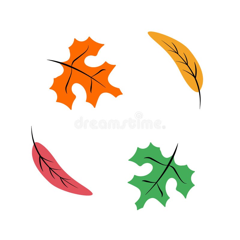 Colorful Autumn Leaves Set Isolated on White Background. Simple Flat ...