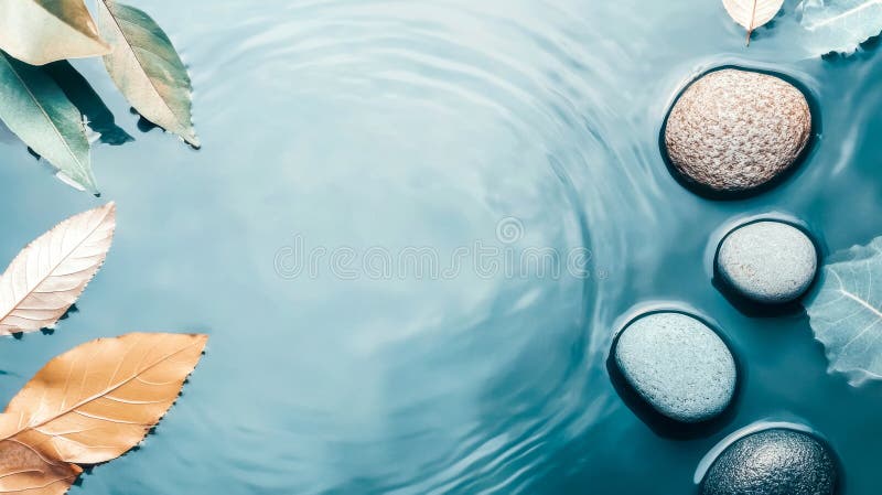 Floating Autumn Leaves and Stones Creating Concentric Ripples in ...
