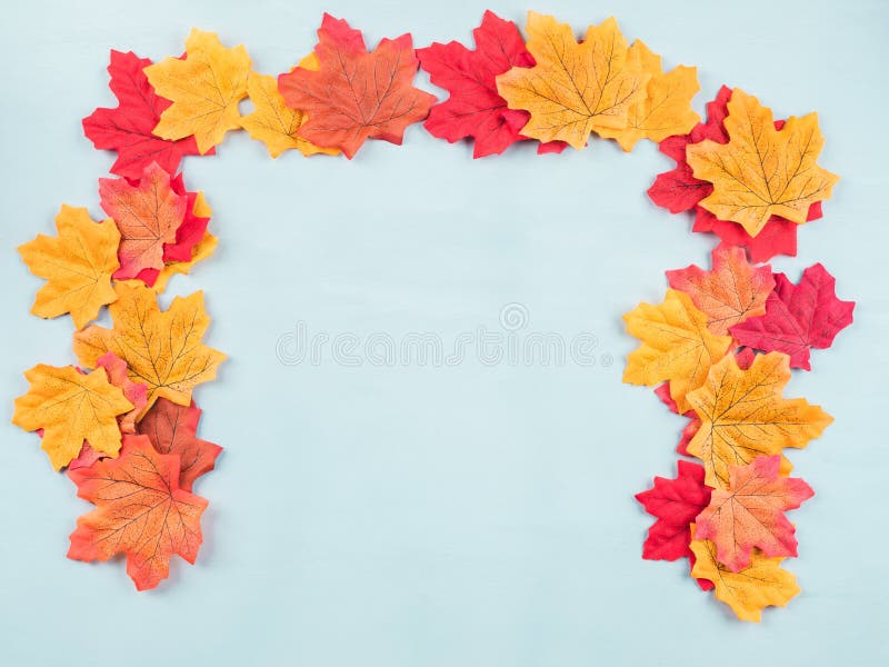 Colorful Autumn Maple Leaves on Turquoise Stock Photo - Image of blue ...