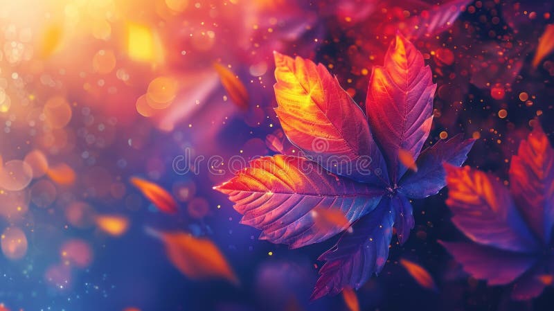 A Colorful Autumn Scene with Leaves Falling from the Sky Stock Image ...