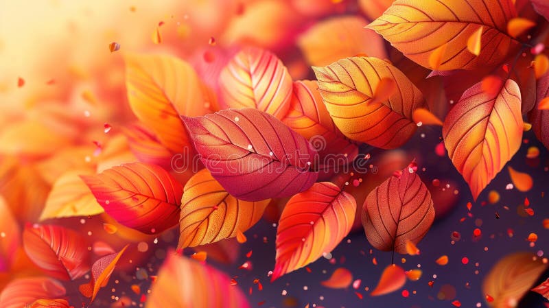 A Colorful Autumn Scene with Leaves Falling from the Sky Stock Image ...