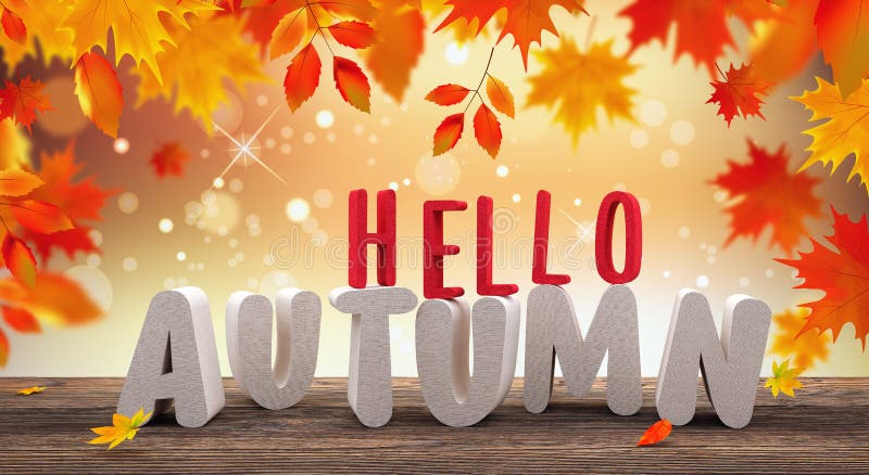 Autumn Seasonal Background With Red Falling Leaves On Wooden Plank