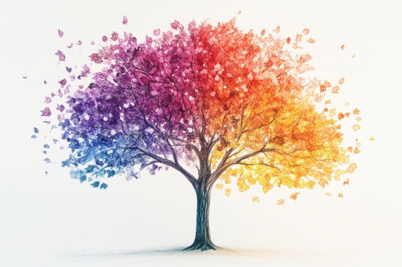 Colorful Autumn Tree Drawing , Vibrant Nature Art Stock Illustration ...
