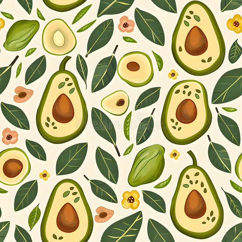 Colorful Avocado Pattern with Leaves. Beautiful Art. Perfect for Summer ...