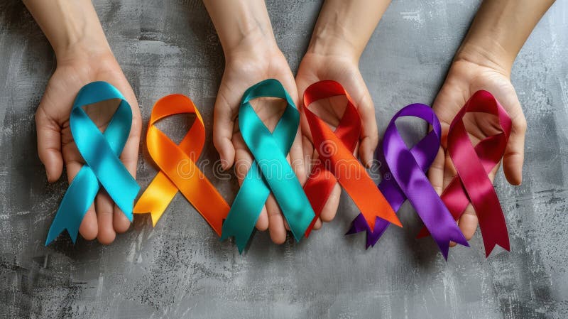 The Colorful Awareness Ribbons. AI Generated Stock Photo - Image of ...