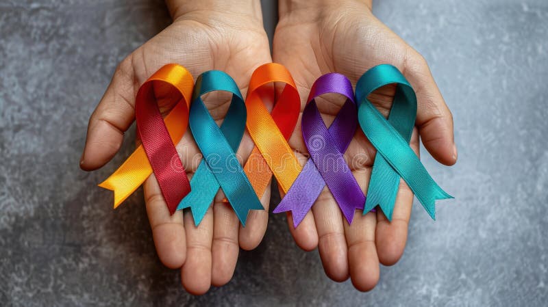 Colorful Awareness Ribbons in Hands.AI Generated Image Stock Photo ...