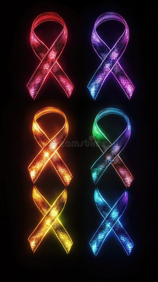 Colorful Awareness Ribbons Representing Different Causes on Black ...