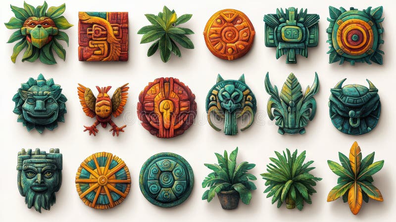 Colorful Aztec-Inspired Wall Art Collection with Diverse Designs Stock ...