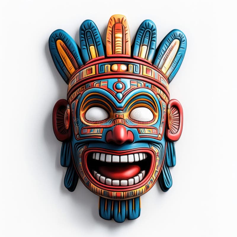 Colorful Aztec Mask Isolated on White Stock Illustration - Illustration ...