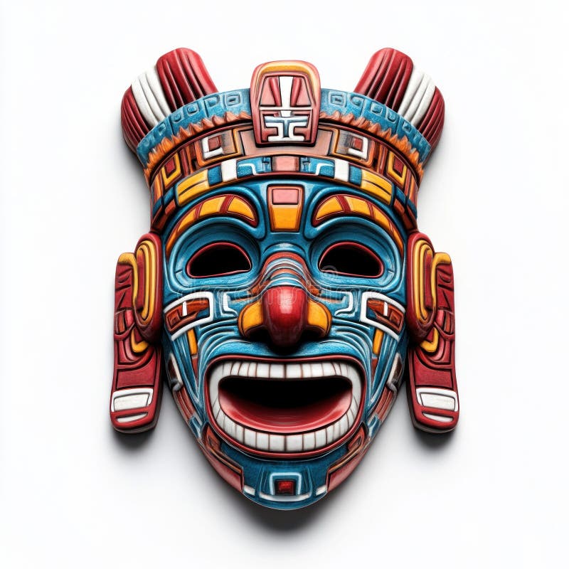 Colorful Aztec Mask Isolated on White Stock Illustration - Illustration ...