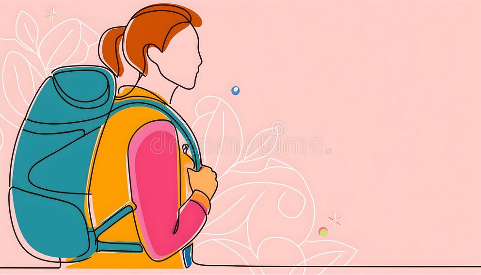Colorful Back Packer with Continuous One Line Style, Generative AI ...