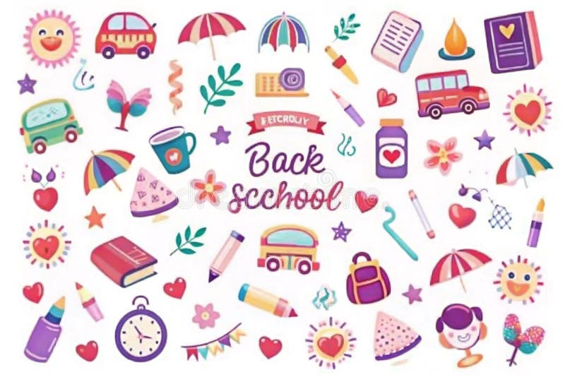 Colorful Back To School Collection on White Background Stock ...