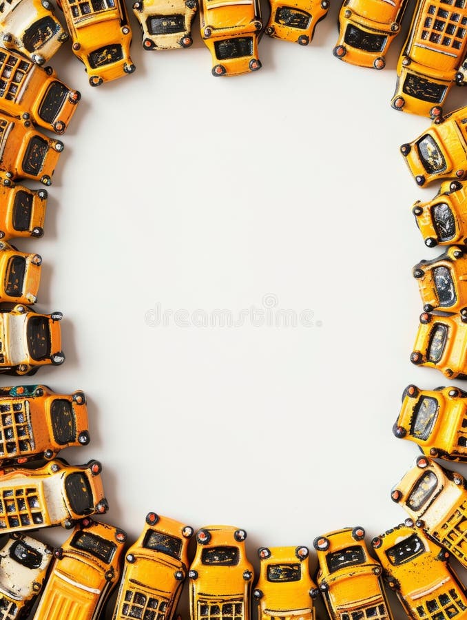 Colorful Back To School Frame Background with Yellow School Buses in ...